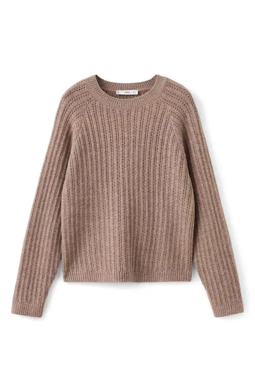 Mango Pointelle Crewneck Sweater - Brown