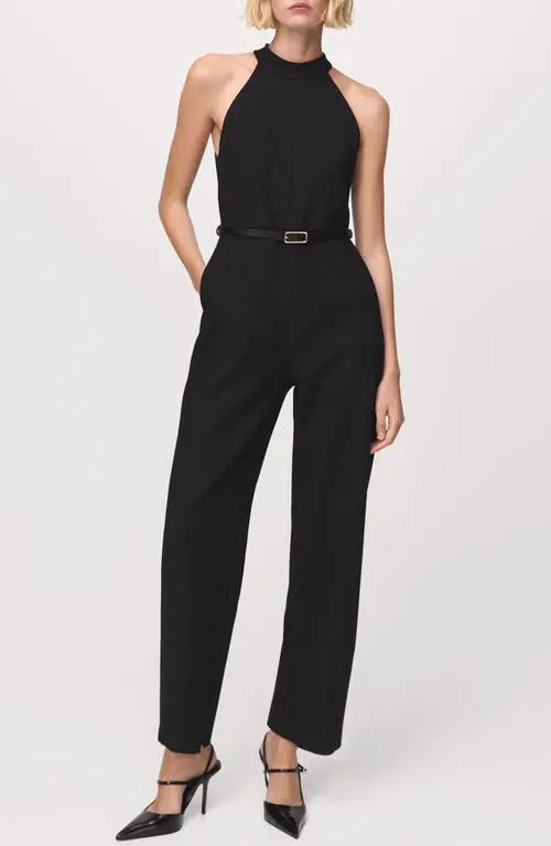 Mango Cutaway Sleeveless Jumpsuit - Black