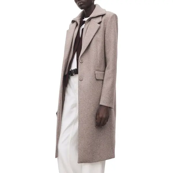 Mango Notch Collar Coat With Removable Bib Insert - Brown