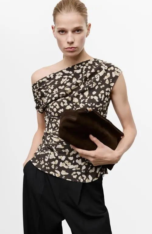Mango Animal Print Draped Top