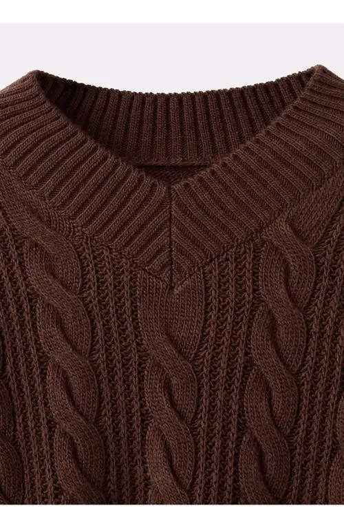 Mango Cable Knit V-neck Sweater