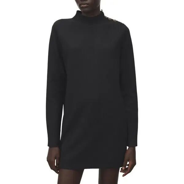 Mango Button Detail Long Sleeve Sweater Dress - Black