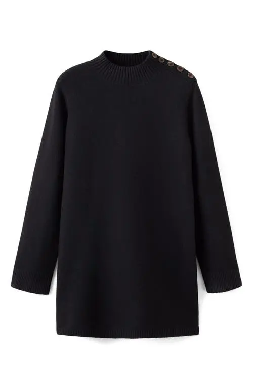 Mango Button Detail Long Sleeve Sweater Dress - Black