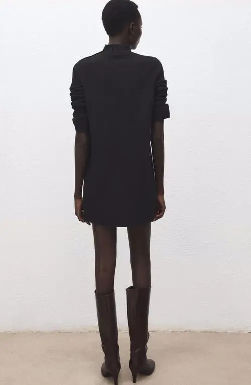 Mango Button Detail Long Sleeve Sweater Dress - Black