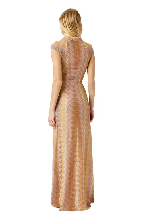 Missoni Long Dress With Knotted Neckline In Snake Motif Lamé Viscose - Gold