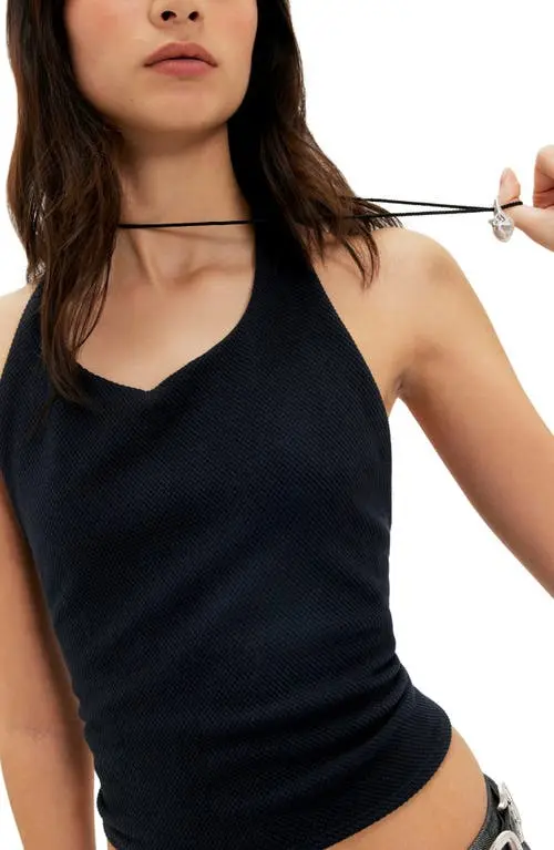 Free People Round Two Crop Halter Top - Black