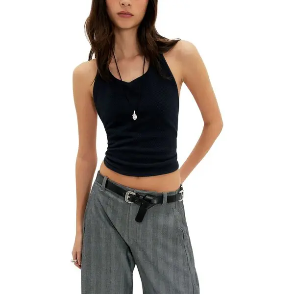 Free People Round Two Crop Halter Top - Black