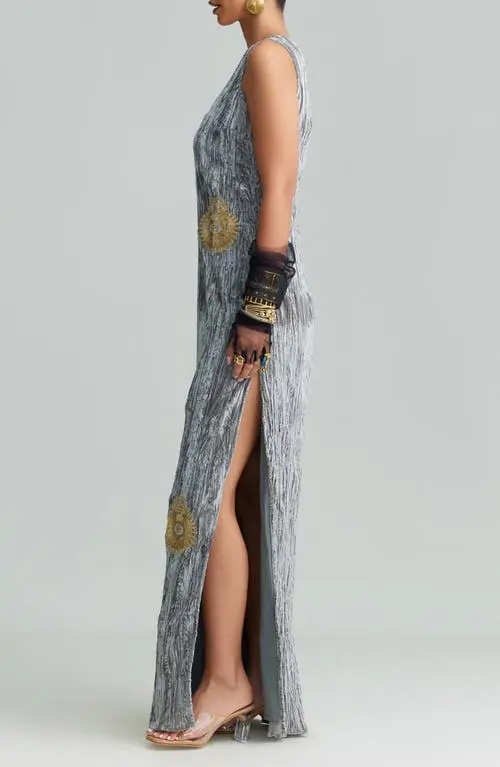 HOLICHIC Embroidered Crushed Velvet Maxi Dress