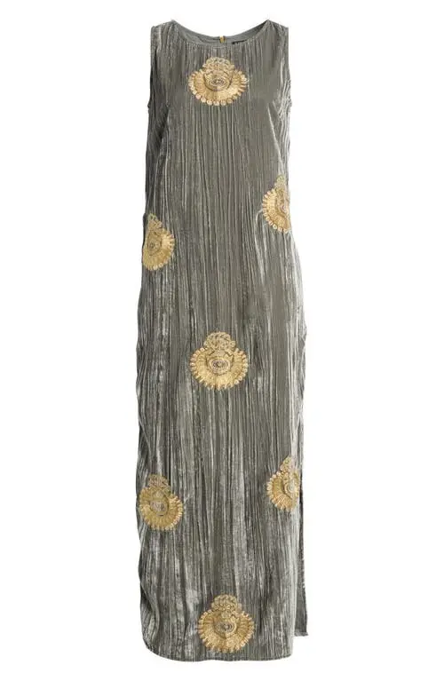 HOLICHIC Embroidered Crushed Velvet Maxi Dress