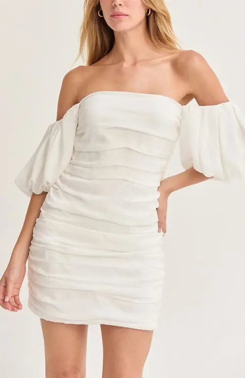 CRESCENT Puff Sleeves Ruched Mini Dress