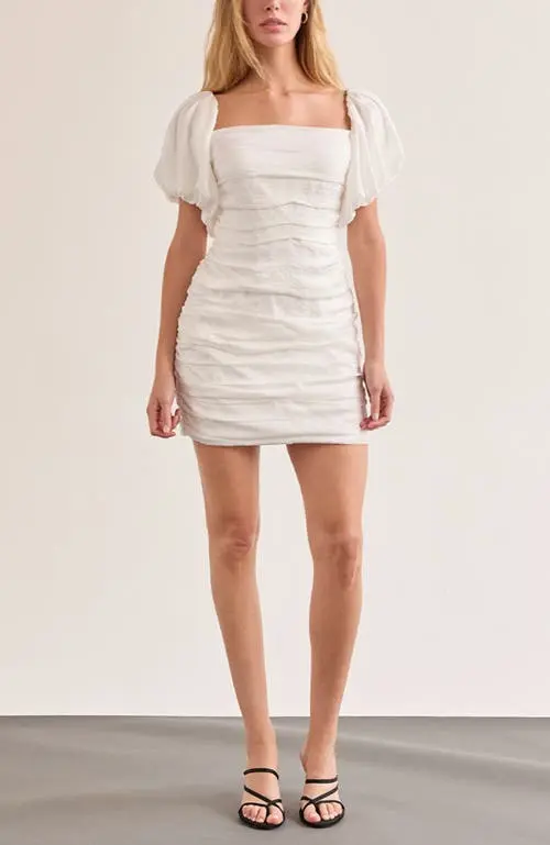 CRESCENT Puff Sleeves Ruched Mini Dress