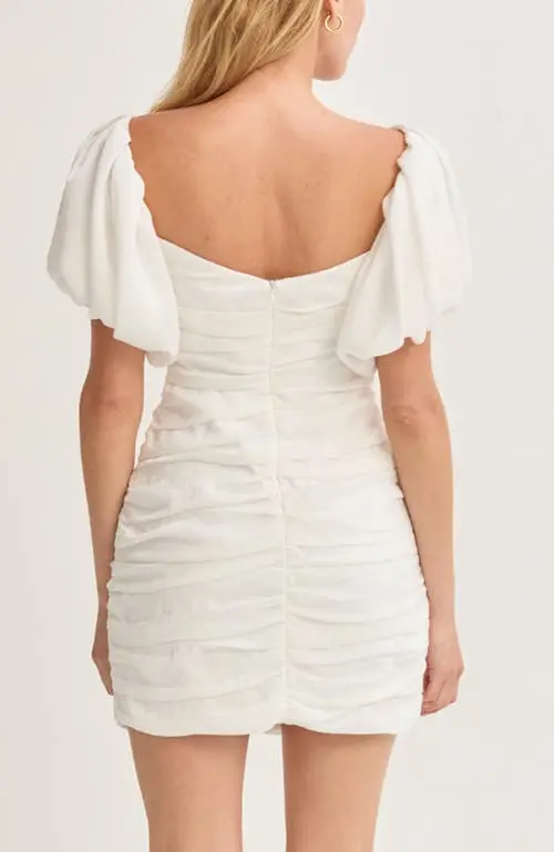 CRESCENT Puff Sleeves Ruched Mini Dress