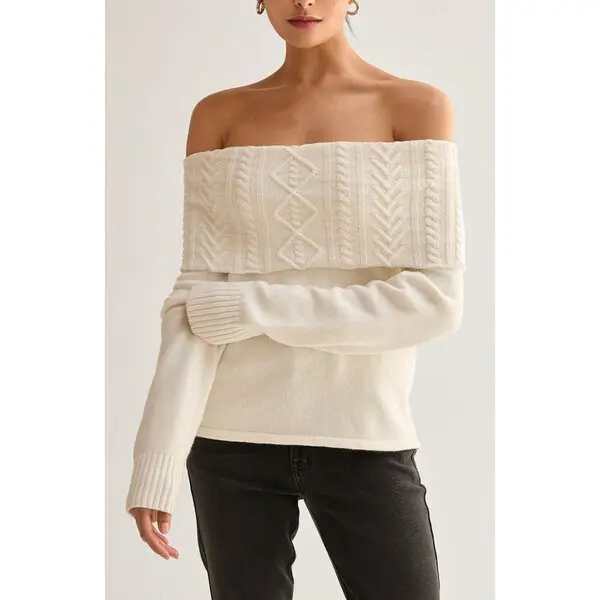 CRESCENT Off-shoulder Cable Knit Top