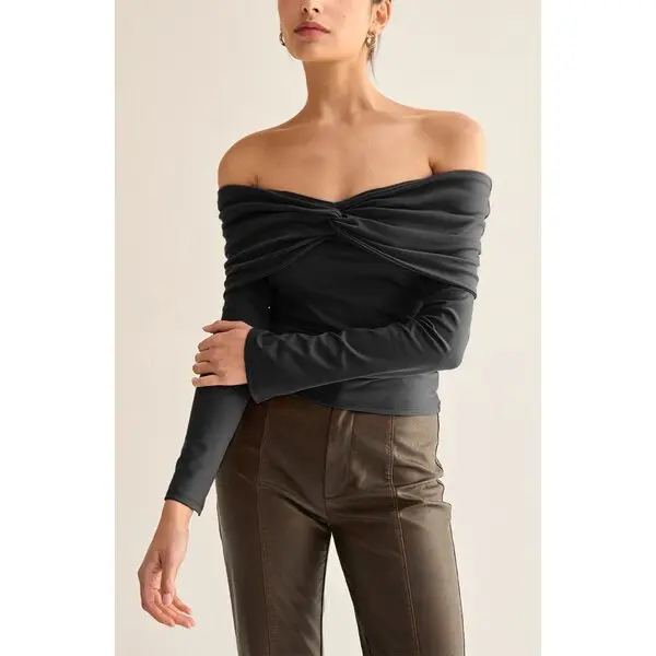 CRESCENT Off-shoulder Knit Top - Black