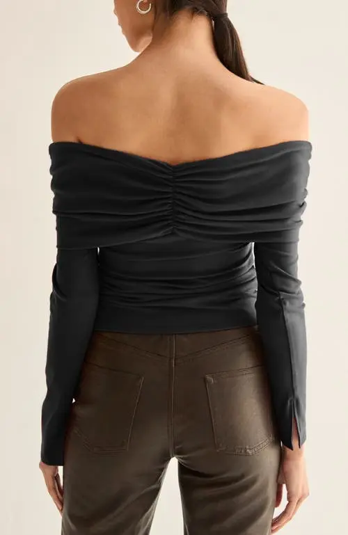 CRESCENT Off-shoulder Knit Top - Black
