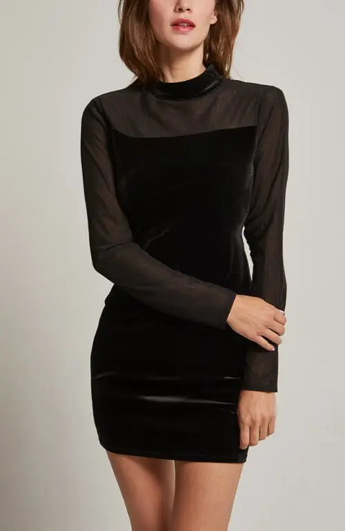 CRESCENT Mixed Media Velvet Mini Dress