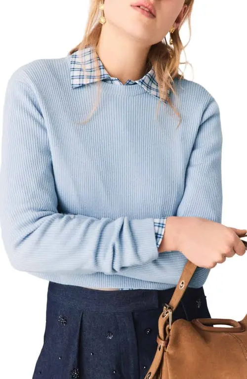 Maje Rib Knit Wool Sweater With Jewel Detail - Blue Sky