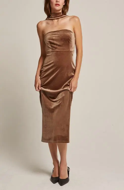 CRESCENT Halter Neck Velvet Tube Midi Dress