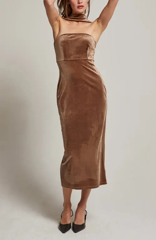 CRESCENT Halter Neck Velvet Tube Midi Dress
