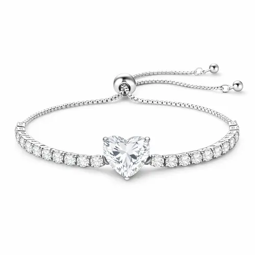 DONATELLO GIAN Crystal Heart Adjustable Bracelet - Silver