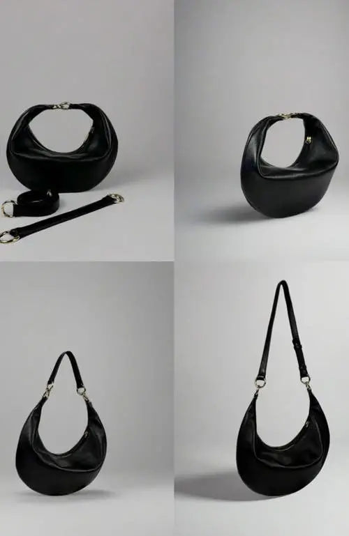 HYER GOODS Small Leather Convertible Ring Bag - Black/silver