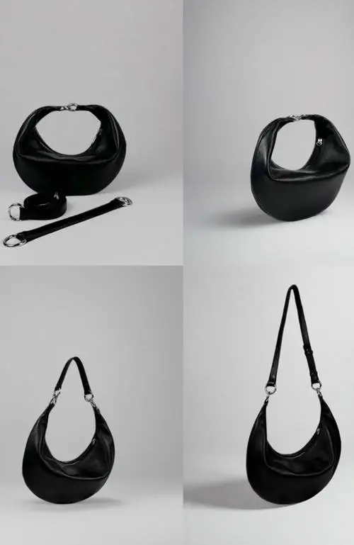 HYER GOODS Small Leather Convertible Ring Bag - Black/silver