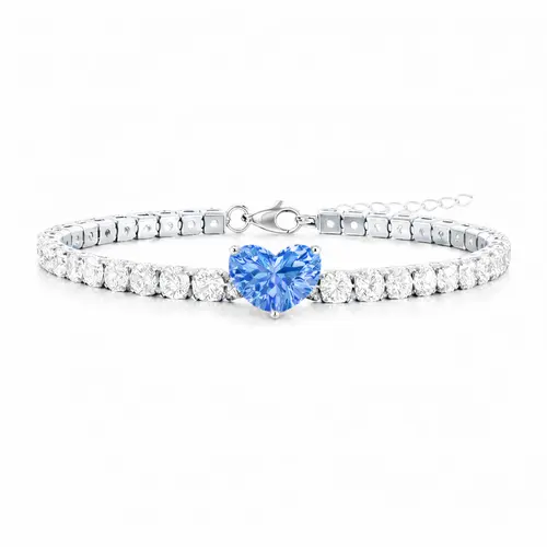 DONATELLO GIAN Crystal Heart Tennis Bracelet - Blue