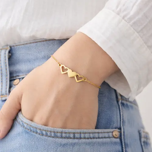 DONATELLO GIAN Triple Heart Chain Bracelet - Gold