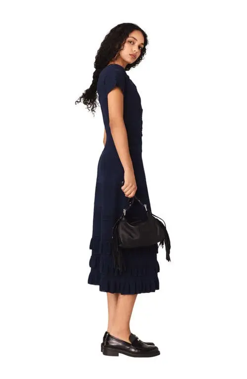 Maje Knit Midi Dress With Ruffles