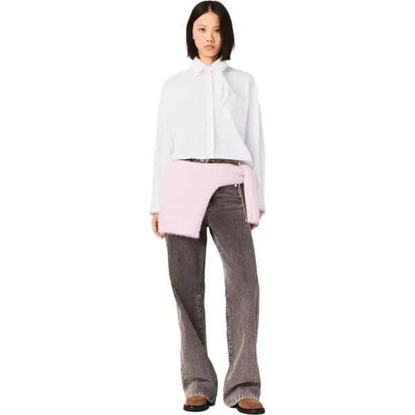 Maje Crochet Collar Poplin Shirt With Removable Tie Neck - White