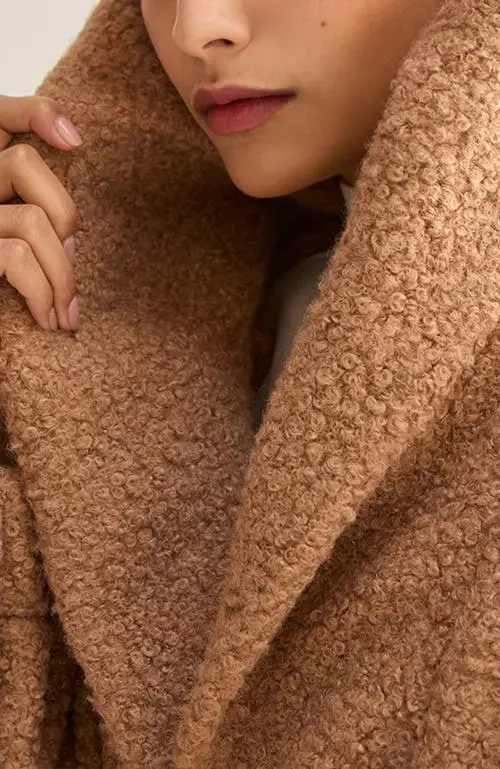 CRESCENT Cinched Waist Hooded Boucle Jacket