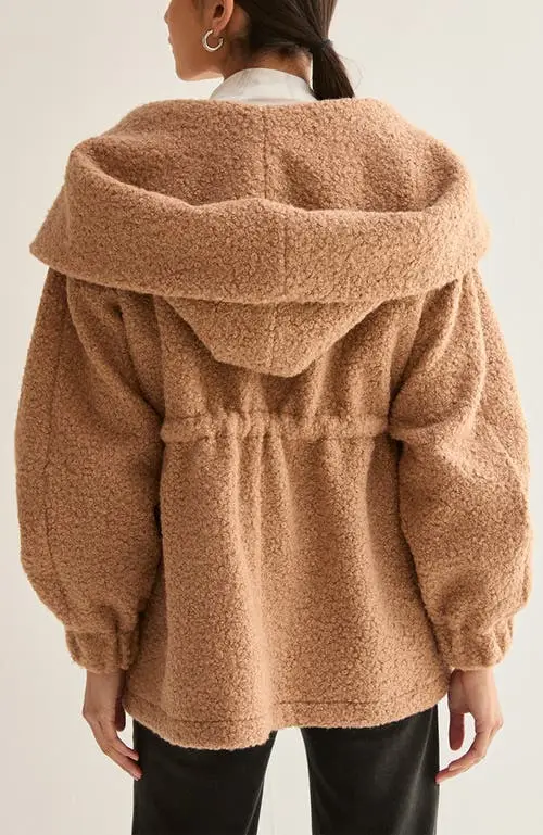 CRESCENT Cinched Waist Hooded Boucle Jacket