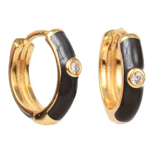 COLOR SHOUT Mini Enamel Huggie Hoops With Zircon Stones - Black