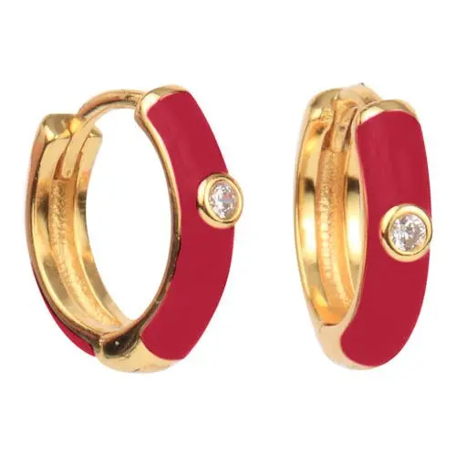 COLOR SHOUT Enamel Huggie Hoop Earrings - Crimson Red