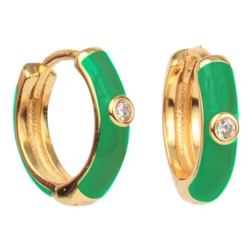 COLOR SHOUT Mini Enamel Huggie Hoops With Zircon Stones - Green