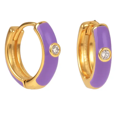 COLOR SHOUT Mini Enamel Huggie Hoops With Zircon Stones - Lavender
