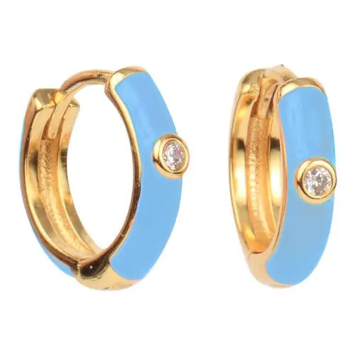 COLOR SHOUT Mini Enamel Huggie Hoops With Zircon Stones - Light Blue