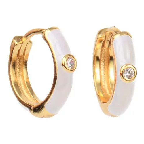 COLOR SHOUT Mini Enamel Huggie Hoops With Zircon Stones - White