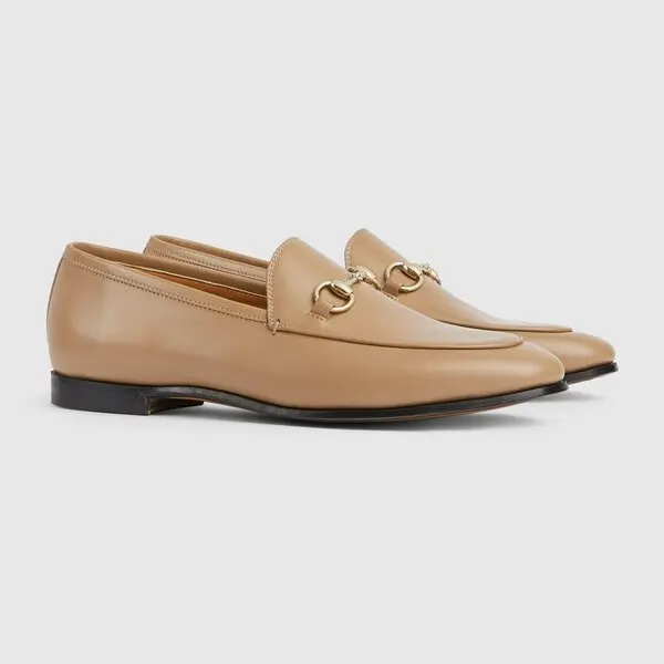 Gucci Leather Jordaan Loafer With Horsebit - Beige