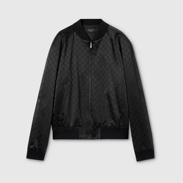 Gucci Gg Cotton Satin Zip Jacket With Piping