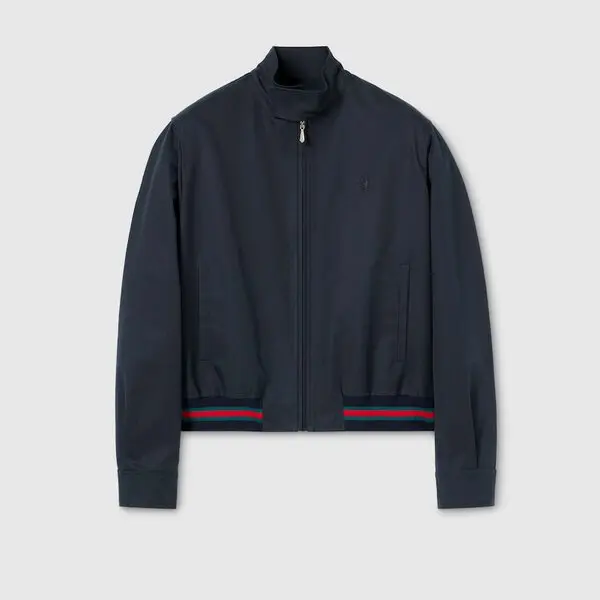 Gucci Cotton Twill Zip Jacket With Web - Blue