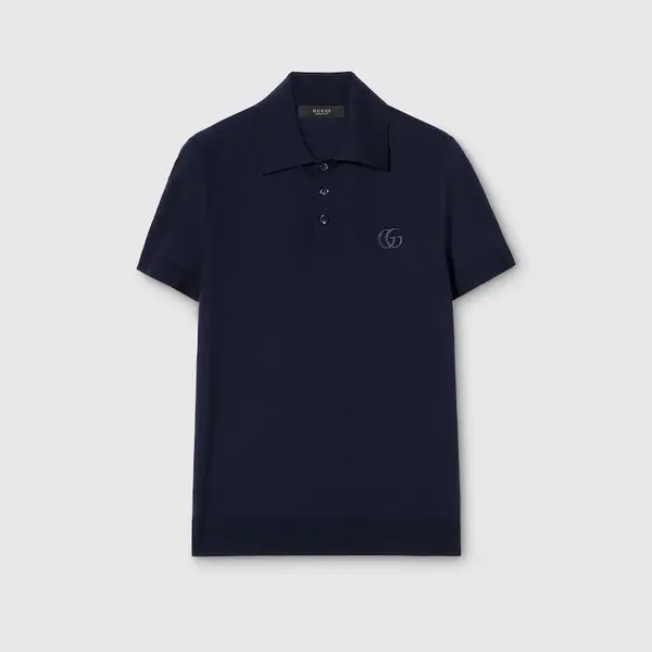 Gucci Knit Wool Polo Shirt With Embroidery - Blue