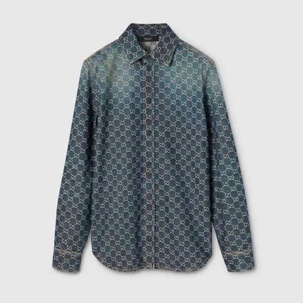 Gucci Gg Cotton Denim Jacquard Shirt