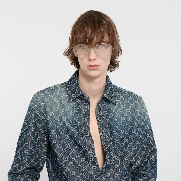 Gucci Gg Cotton Denim Jacquard Shirt