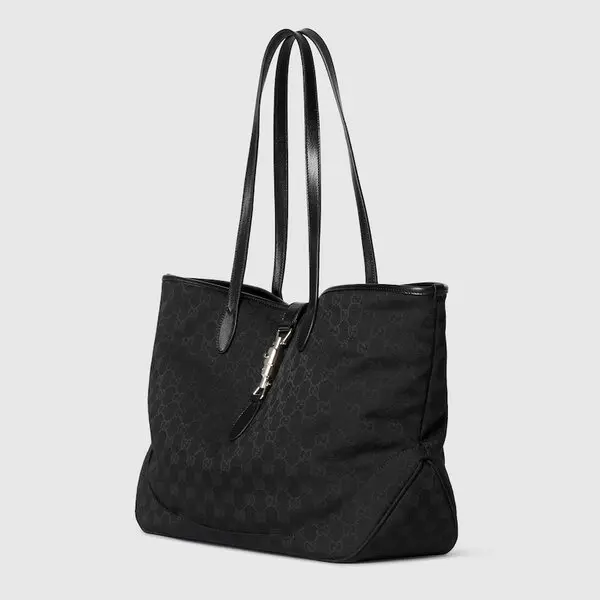 Gucci Jackie Medium Tote Bag Gg Canvas - Black