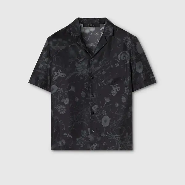 Gucci Printed Silk Twill Bowling Shirt - Black
