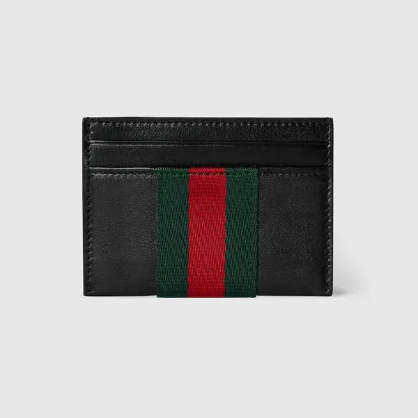 Gucci Web Trademark Card Case Leather - Black