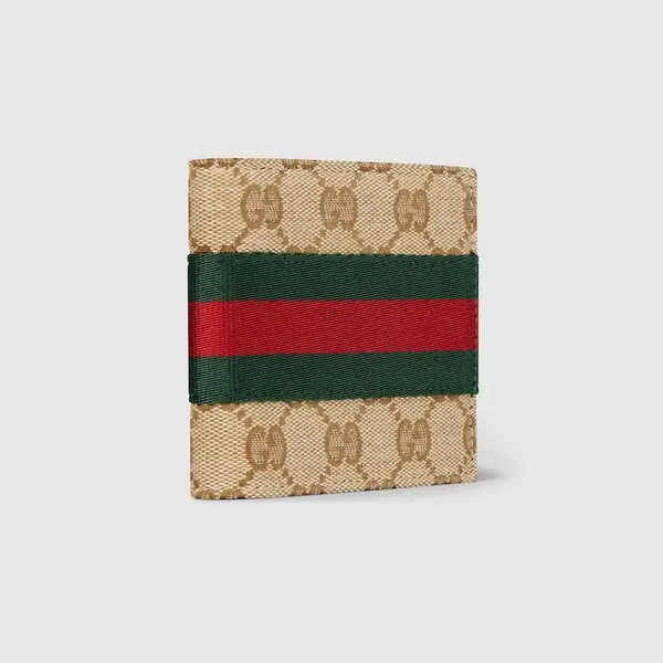 Gucci Bi-fold Wallet With Web Gg Canvas - Beige