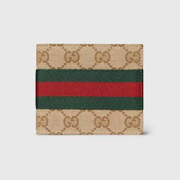Gucci Bi-fold Wallet With Web Gg Canvas - Beige
