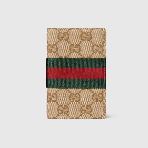 Gucci Gg Card Case With Web - Beige